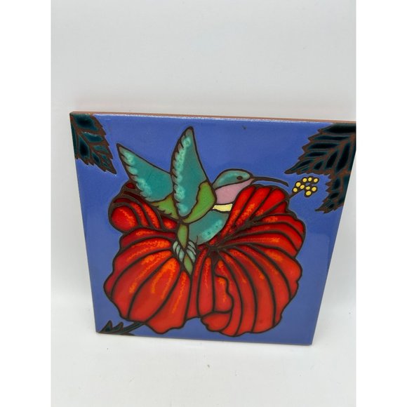 Pacific Blue Tile | Art | Hand Painted Art Tile Trivet Hummingbird And ...